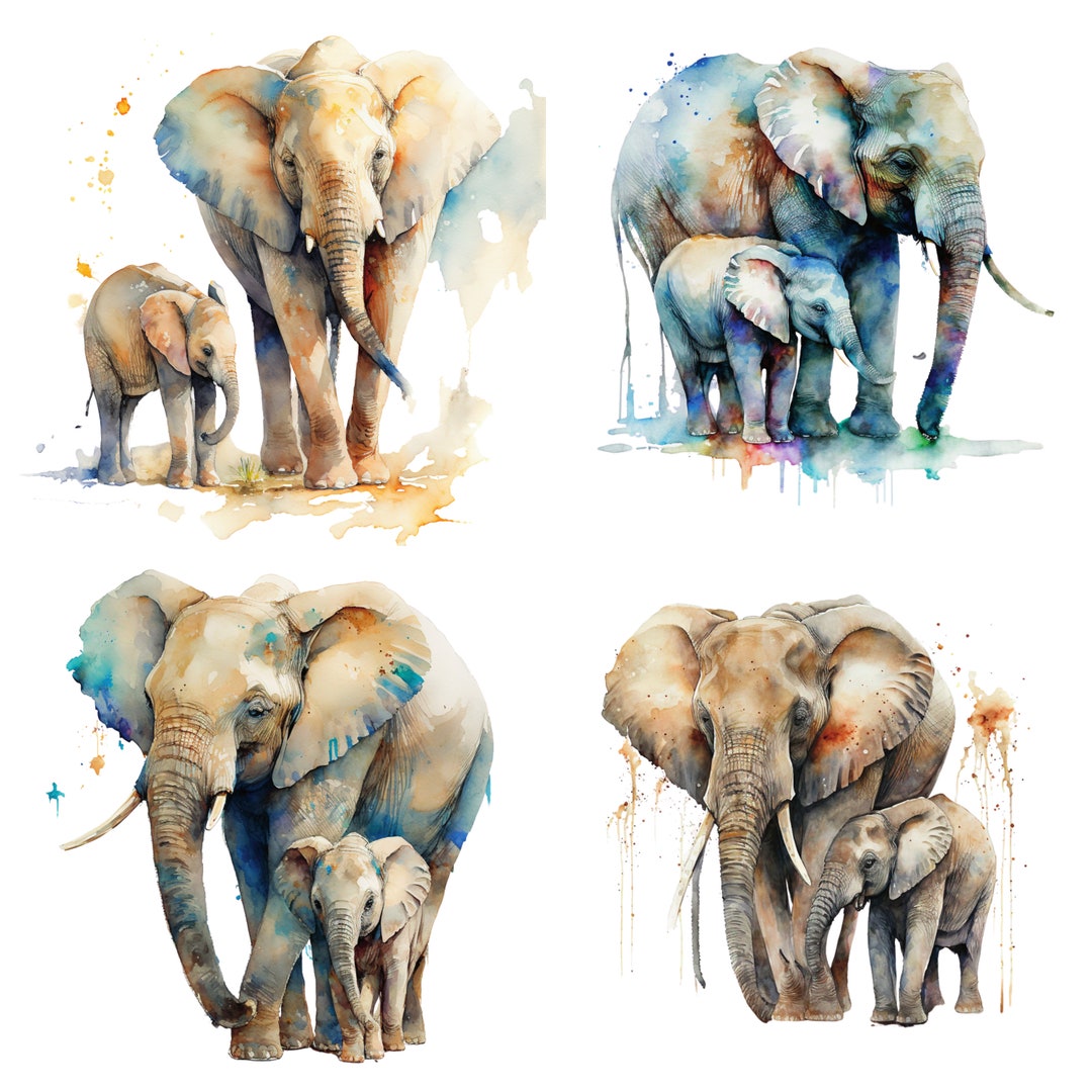 Mom and Baby Elephant Watercolor, Digital Downloads, Clipart PNG - Etsy