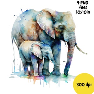 Mom and Baby Elephant Watercolor, Digital Downloads, Clipart PNG - Etsy