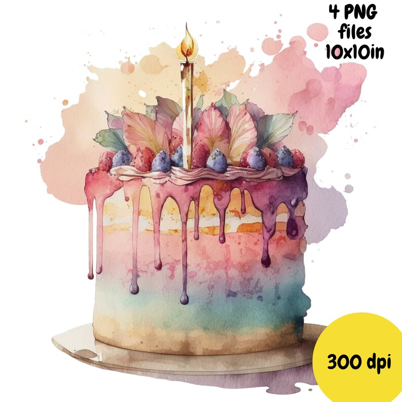 Birthday Cake Watercolor Digital Downloads Birthday Cake - Etsy