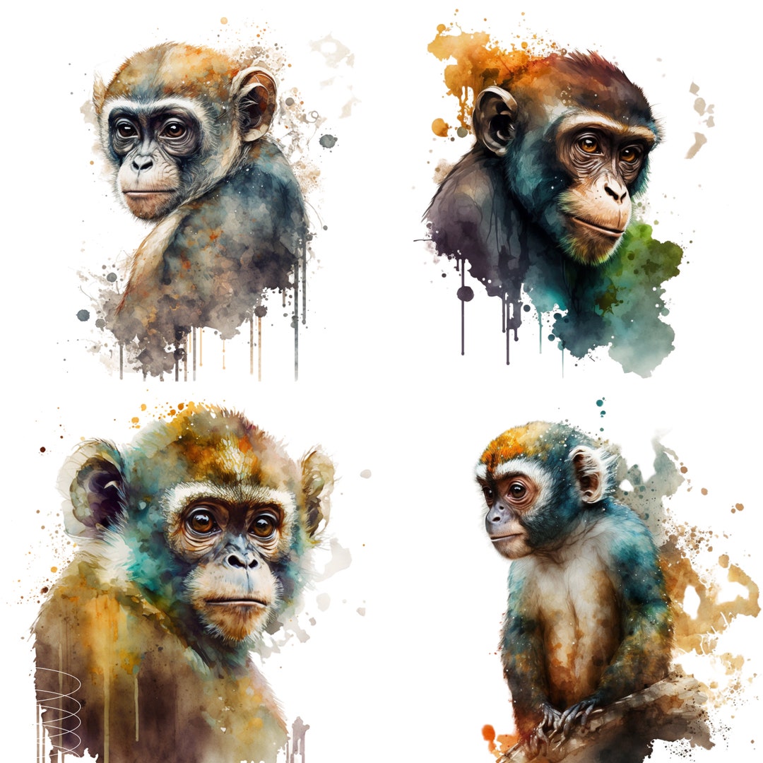 Impression bébé singe, bébé singe Clipart, impression aquarelle, art ...