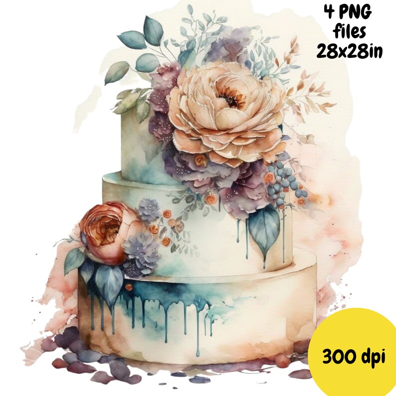 Wedding Cake Watercolor Digital Downloads Wedding Cake - Etsy