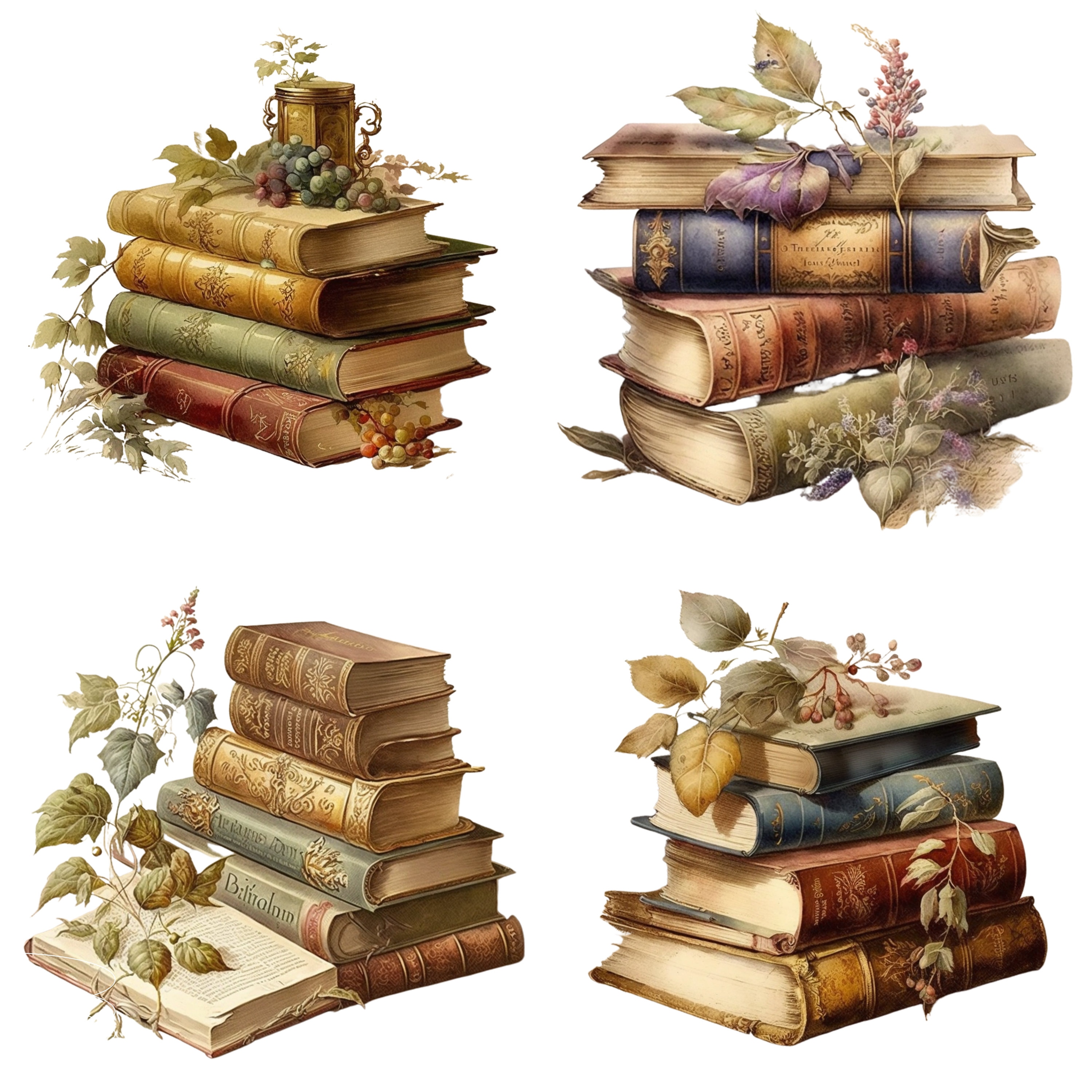 Antique Books Clipart Watercolor Illustration PNG - Etsy