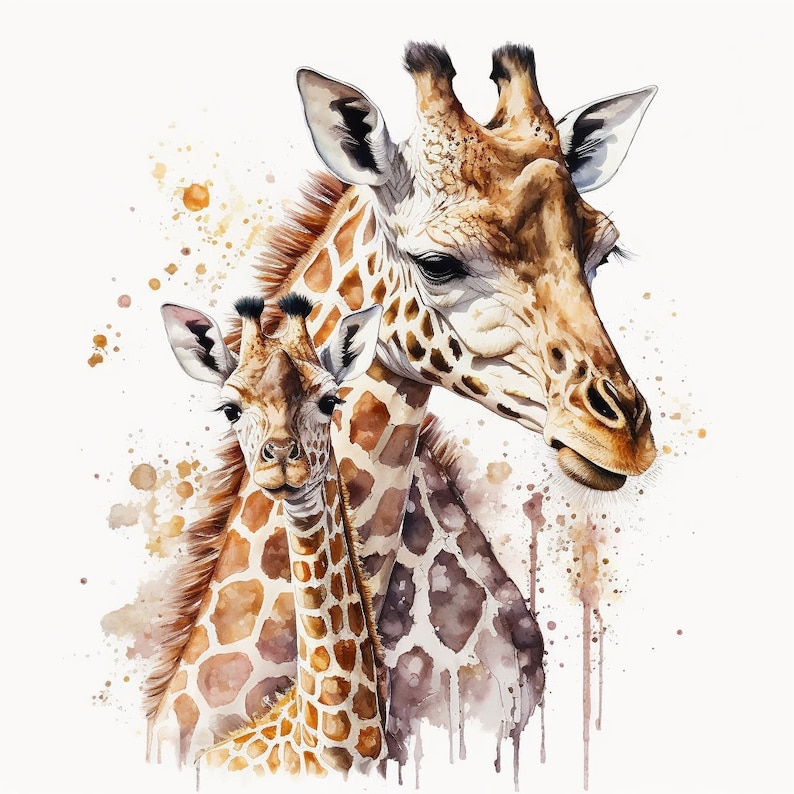 Mom and Baby Giraffe Watercolor Digital Downloads Clipart - Etsy