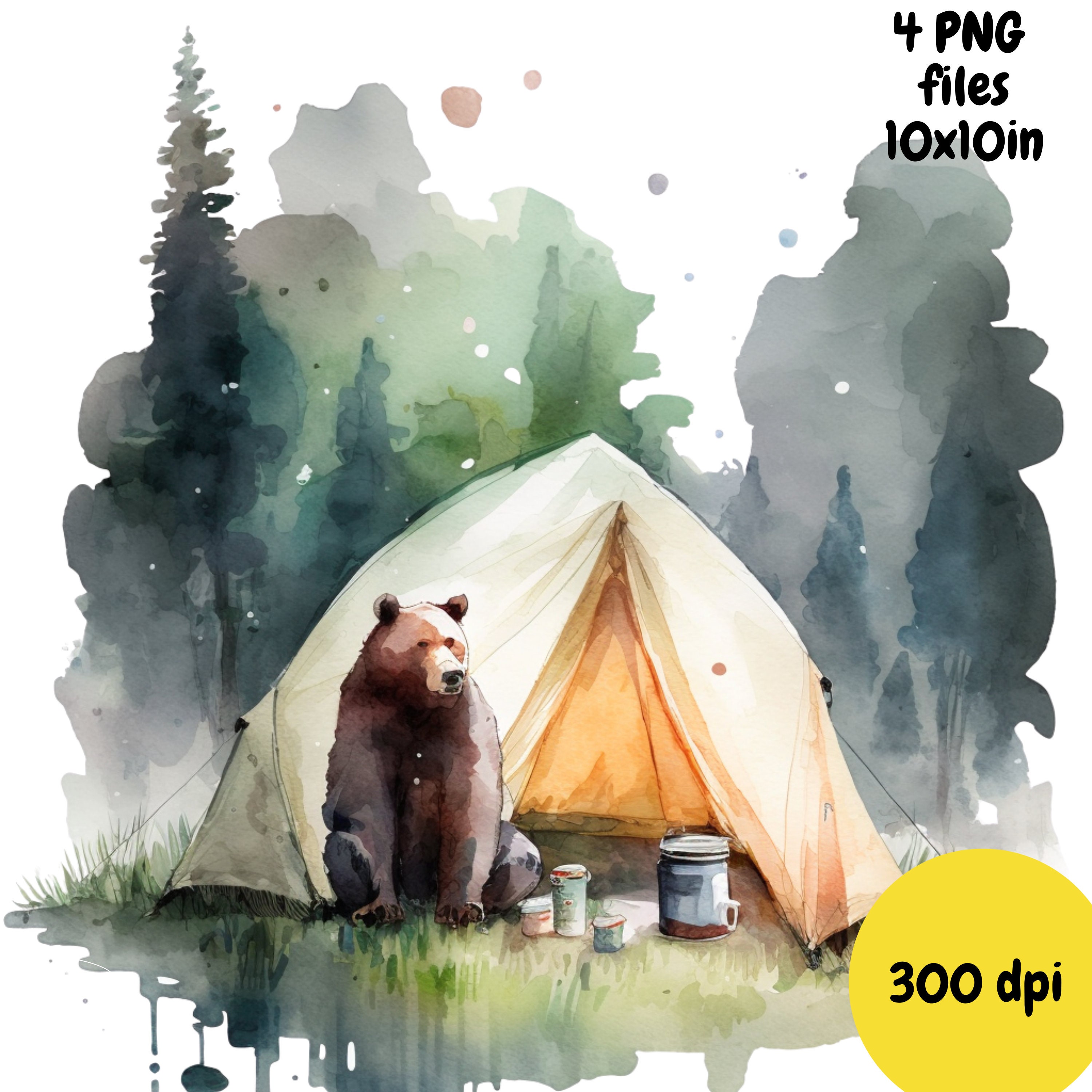 Bear Camping Clipart Watercolor Sublimation PNG - Etsy Australia