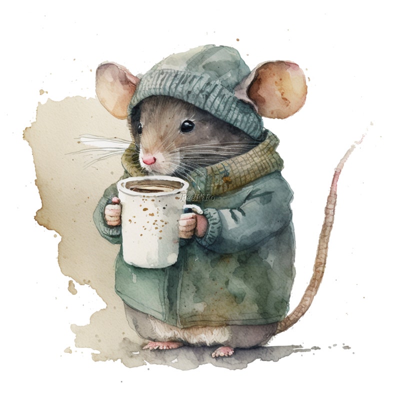 Cold Mouse Clipart Watercolor Mice Drinking Printable - Etsy