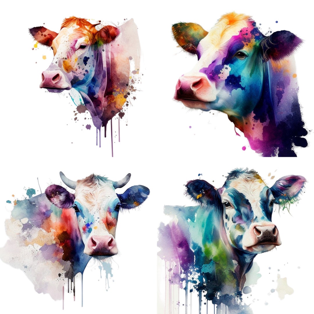 Watercolor Cow, Watercolor Cow Clipart, Watercolor Cow PNG - Etsy