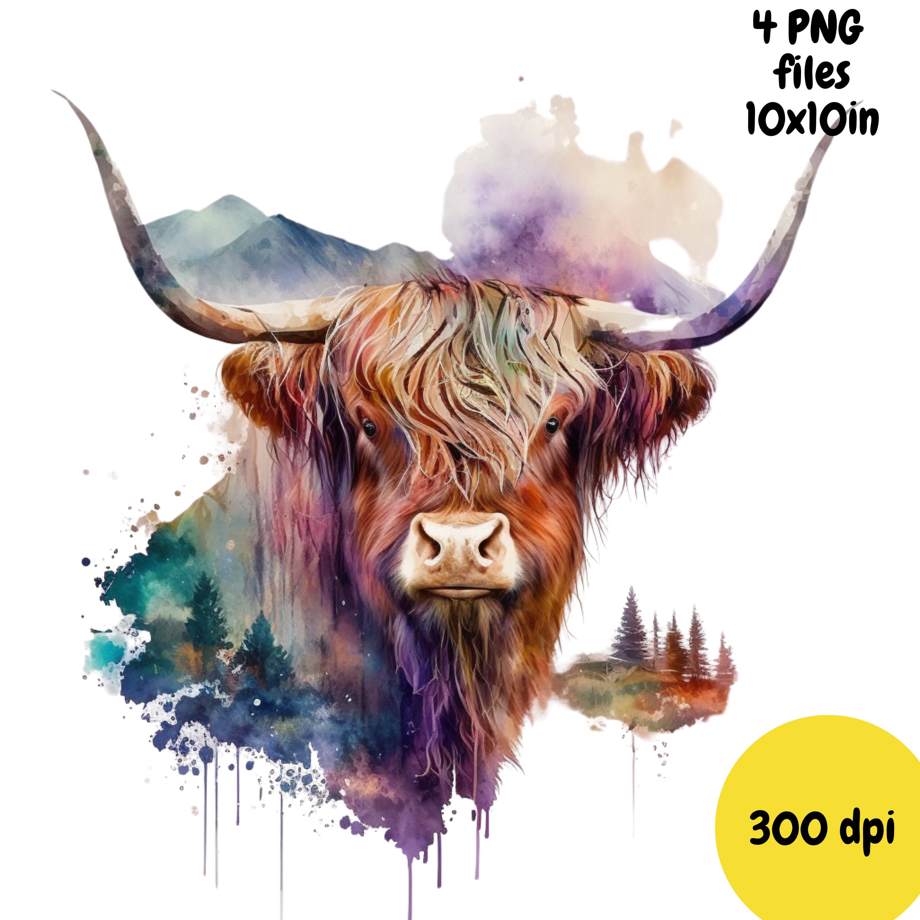 Watercolor Highland Cow Clipart Highland Cow Decor Wall Art - Etsy