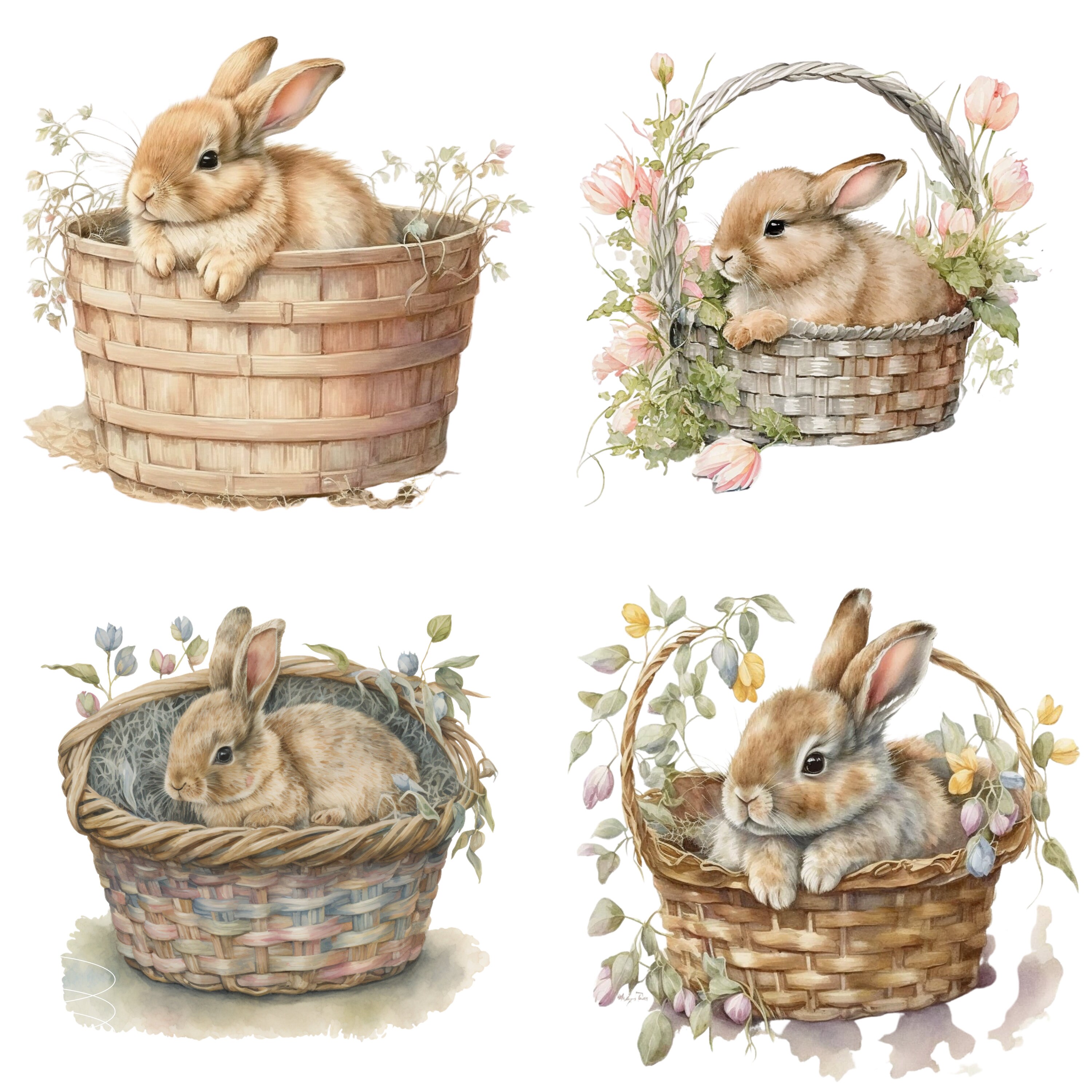 Easter Bunny in Basket Clipart Watercolor Bunny in Basket - Etsy