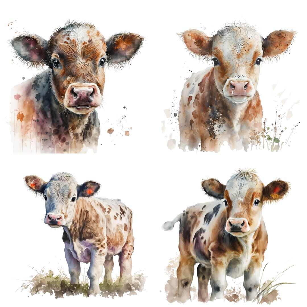 Baby Cow Clipart PNG Watercolor Nursery Sublimation Digital Downloads ...