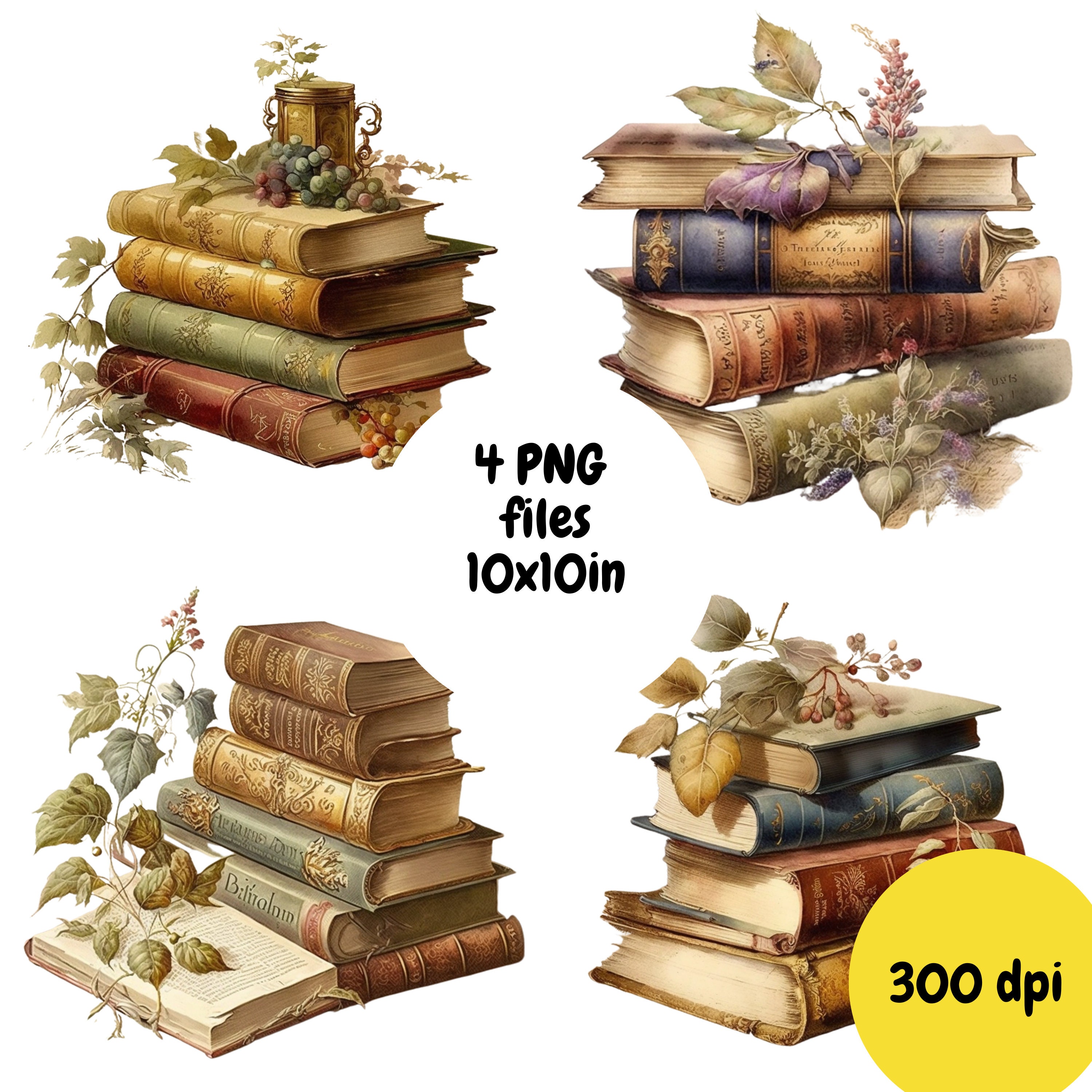 Antique Books Clipart Watercolor Illustration PNG - Etsy