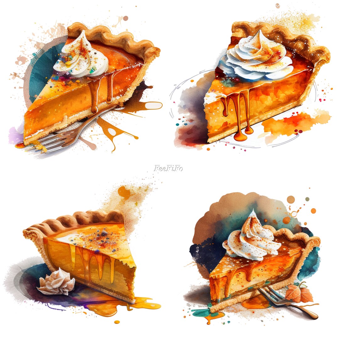 Pumpkin Pie Clipart, Watercolor Pumpkin Pie, Thanksgiving, Sublimation ...