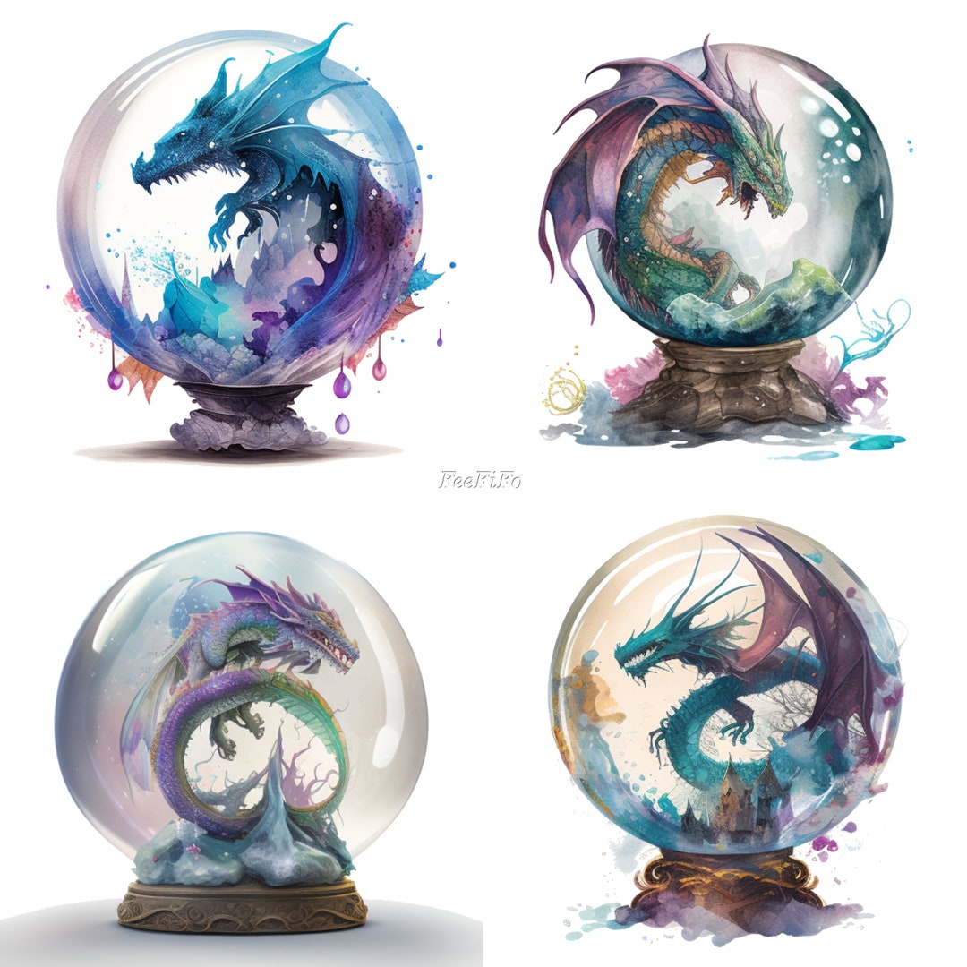 Dragon Crystal Ball Watercolor, Digital Downloads, Dragon Crystal Ball ...