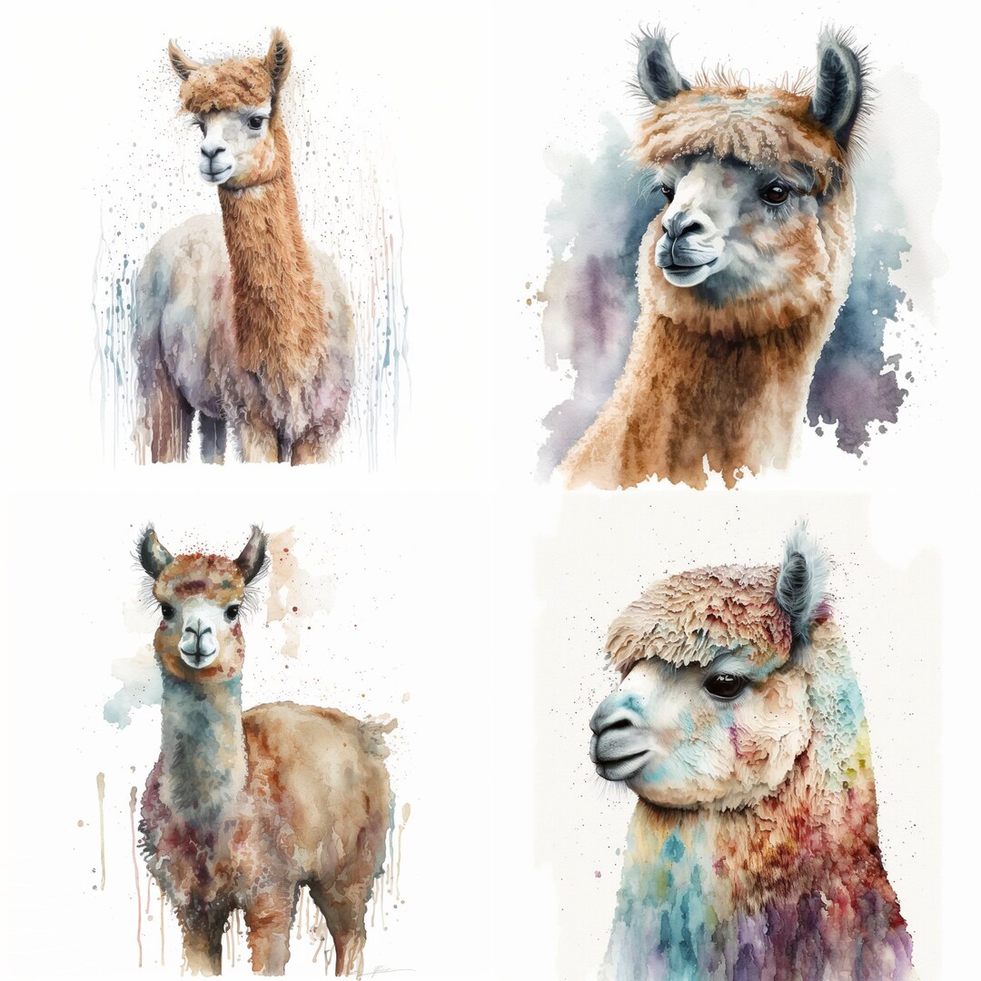 Watercolor Alpaca Clipart, Alpaca Decor Wall Art, Alpaca PNG ...