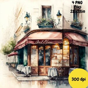French Café Clipart, Watercolor Paris Bistro PNG, French Café ...