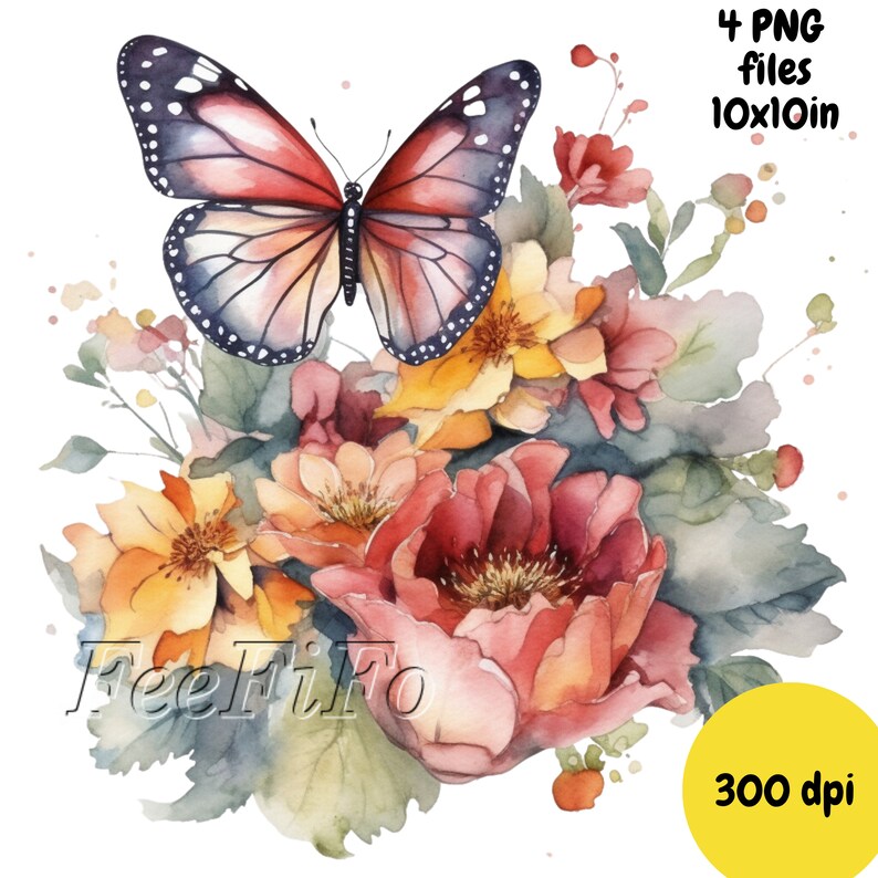 Flowers Butterfly Clipart 300 DPI Pngs Nursery Art Card - Etsy