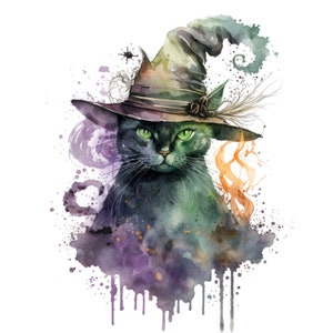 Witchy Cat Clipart, Watercolor Witch Cat, Sublimation,witch Cat PNG - Etsy