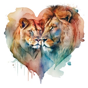 Watercolor Lion Heart, Lion Heart Clipart, Lion Heart PNG, Sublimation ...