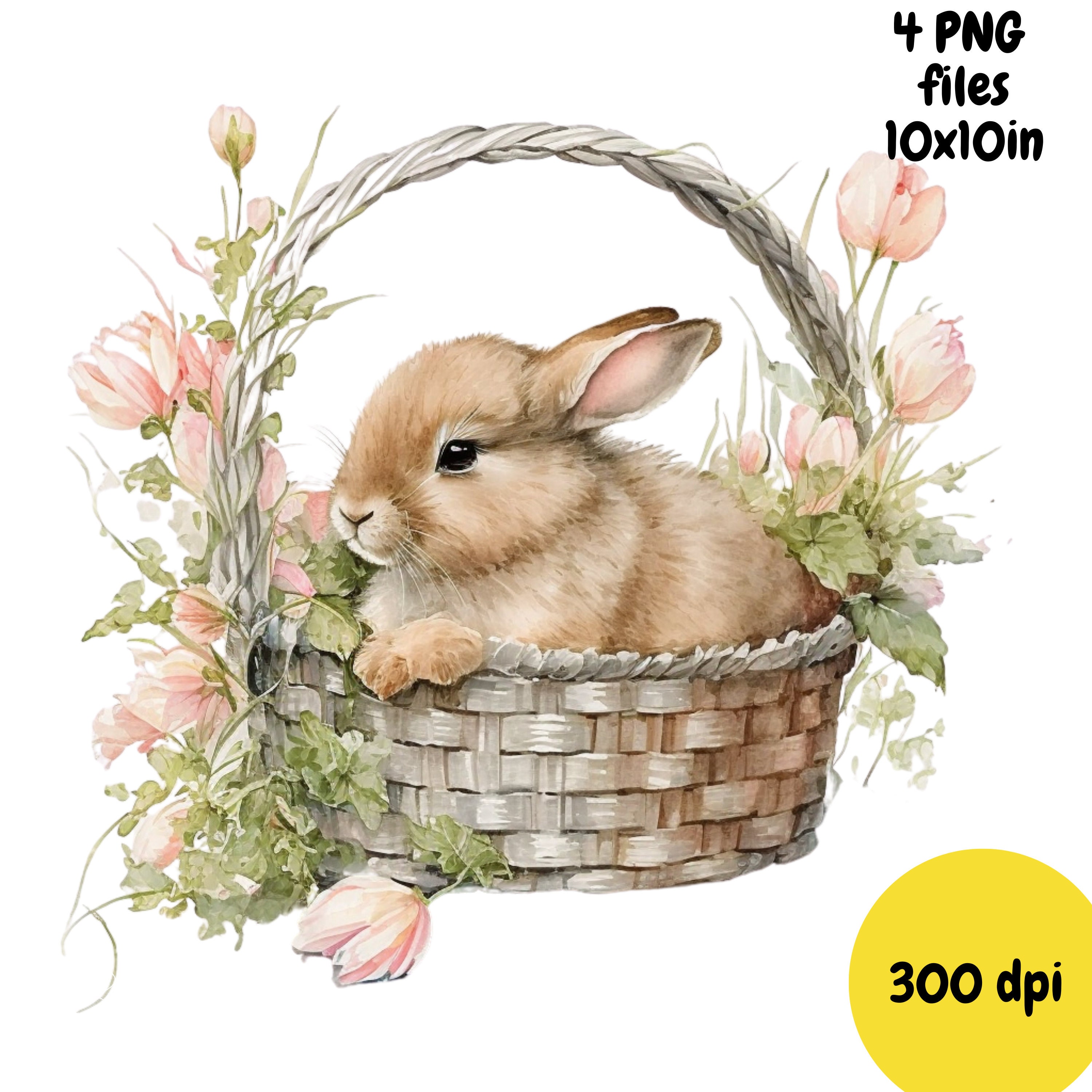 Easter Bunny in Basket Clipart Watercolor Bunny in Basket - Etsy