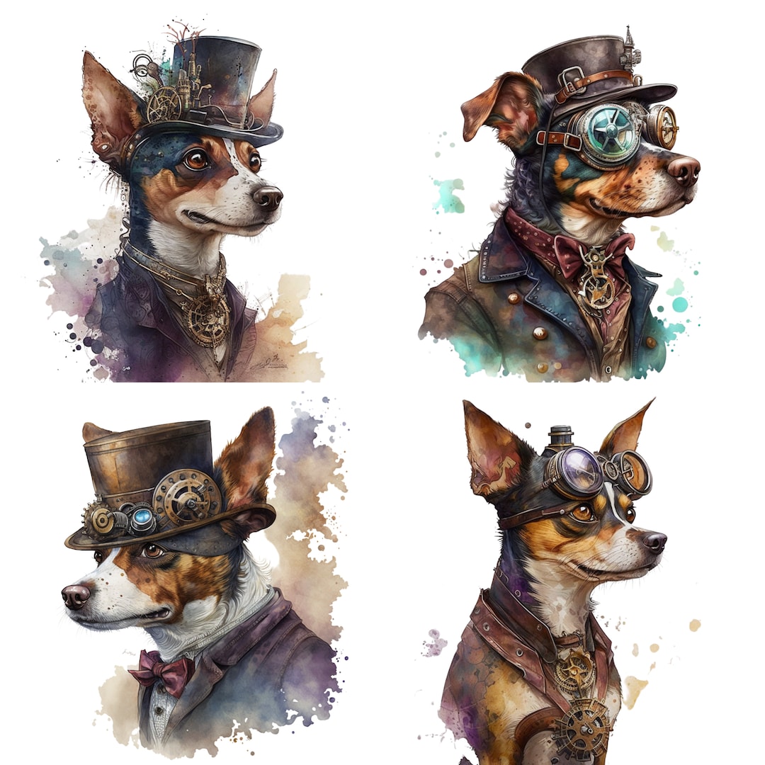 Watercolor Steampunk Dog, Steampunk Dog Clipart, Sublimation, Steampunk ...