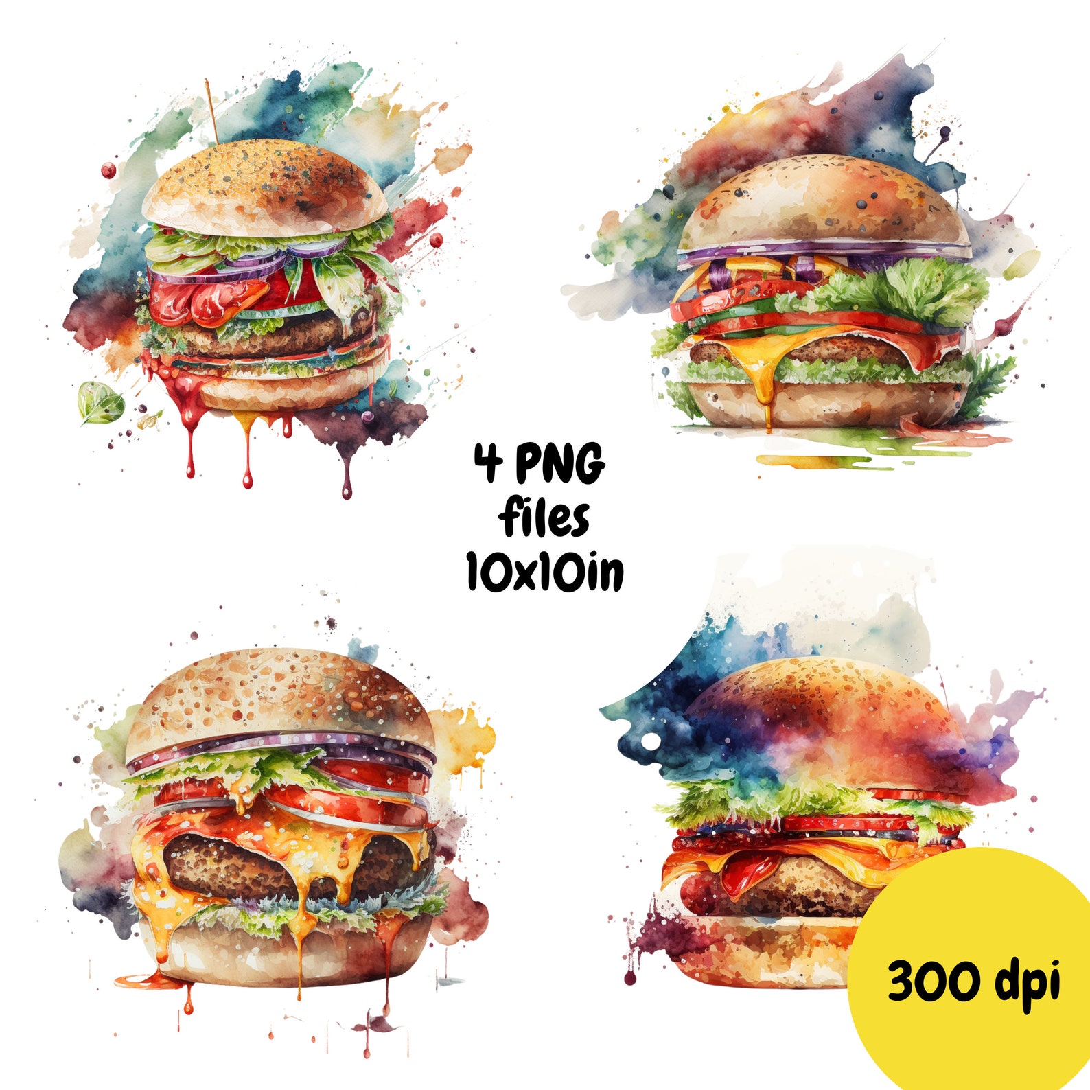 Burger Watercolor Digital Downloads Burger Clipart Burger - Etsy