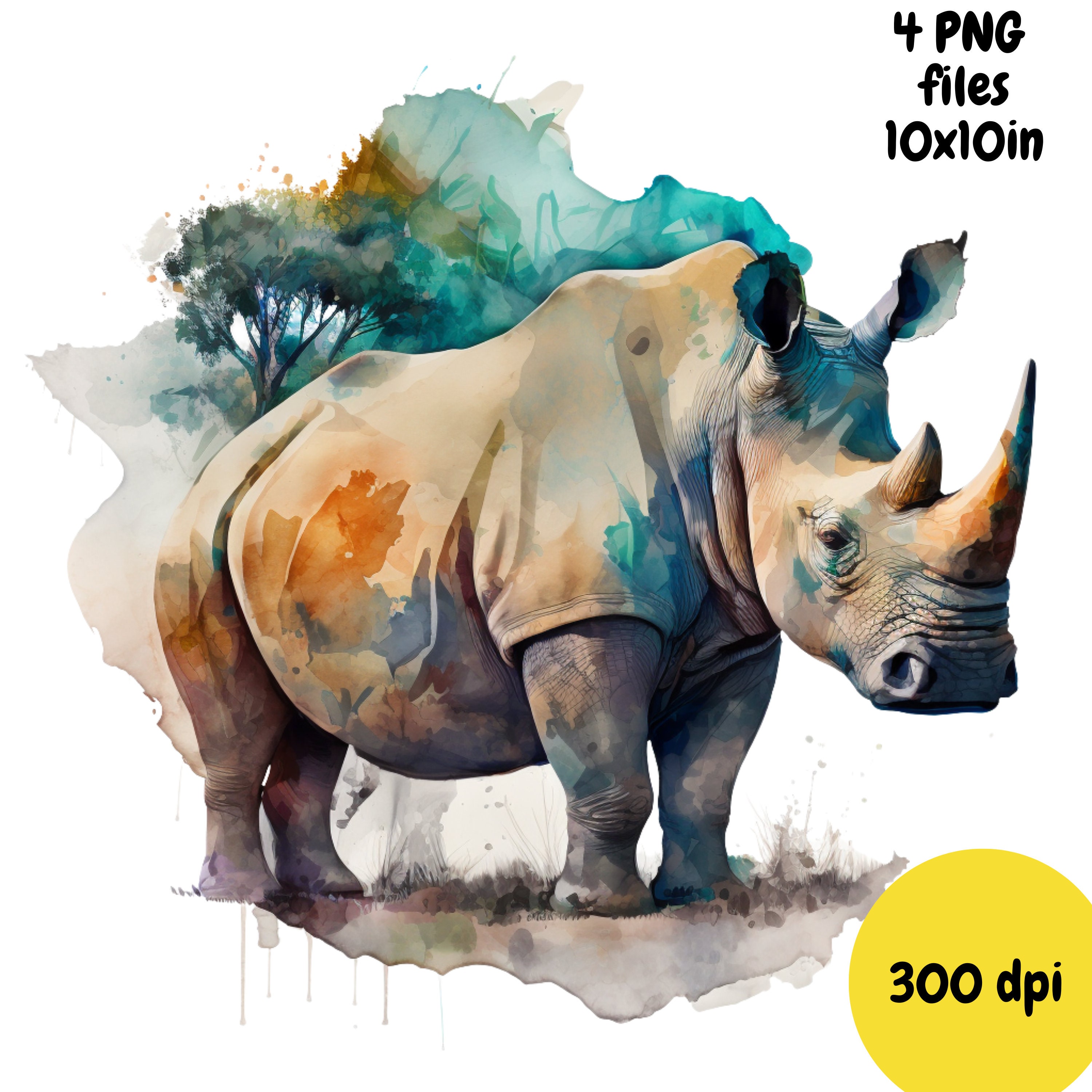 Watercolor Rhino Clipart Rhino Decor Wall Art Rhino PNG - Etsy
