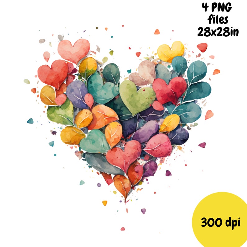 Watercolor Valentine Valentine Clipart Bunch of Hearts - Etsy