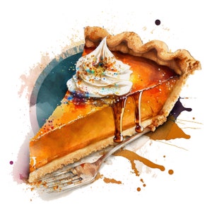Pumpkin Pie Clipart, Watercolor Pumpkin Pie, Thanksgiving, Sublimation ...