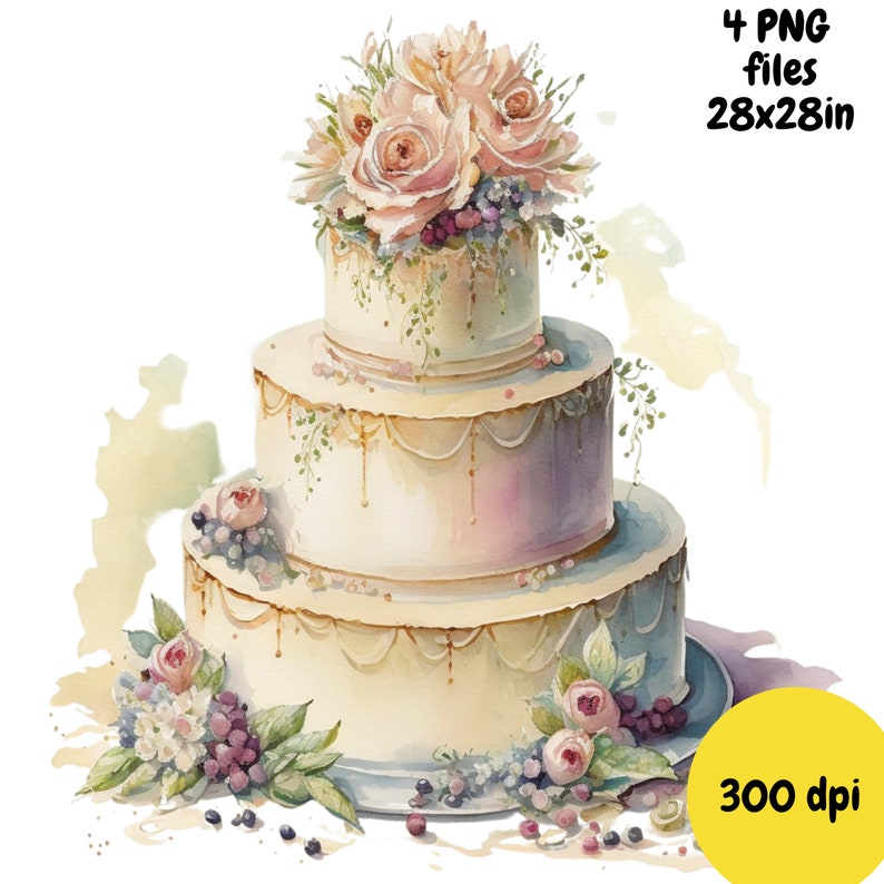 Wedding Cake Watercolor Digital Downloads Wedding Cake - Etsy