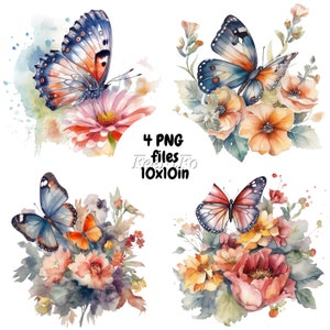 Flowers Butterfly Clipart, 300 DPI Pngs, Nursery Art , Card Making ...