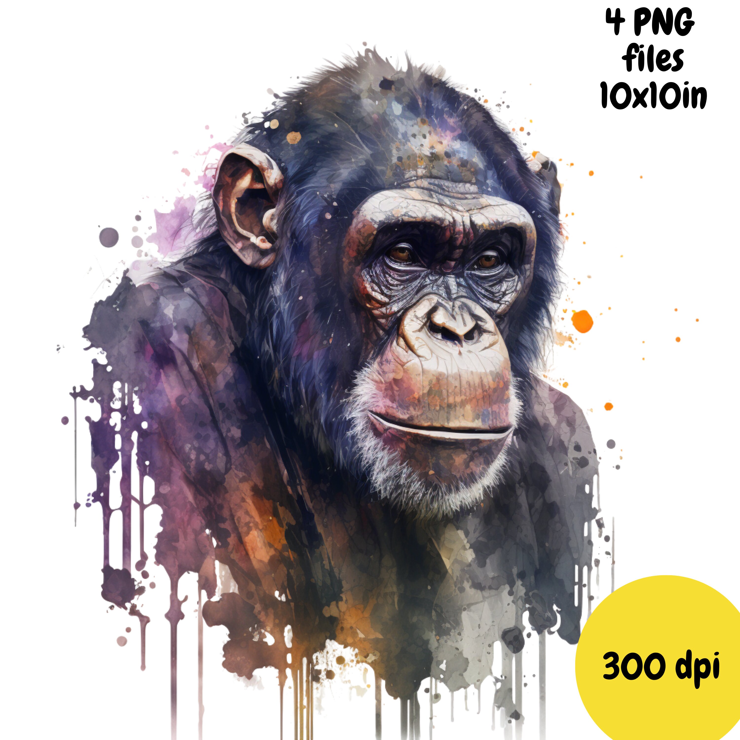 Watercolor Chimpanzee Clipart Chimpanzee Decor Wall Art - Etsy