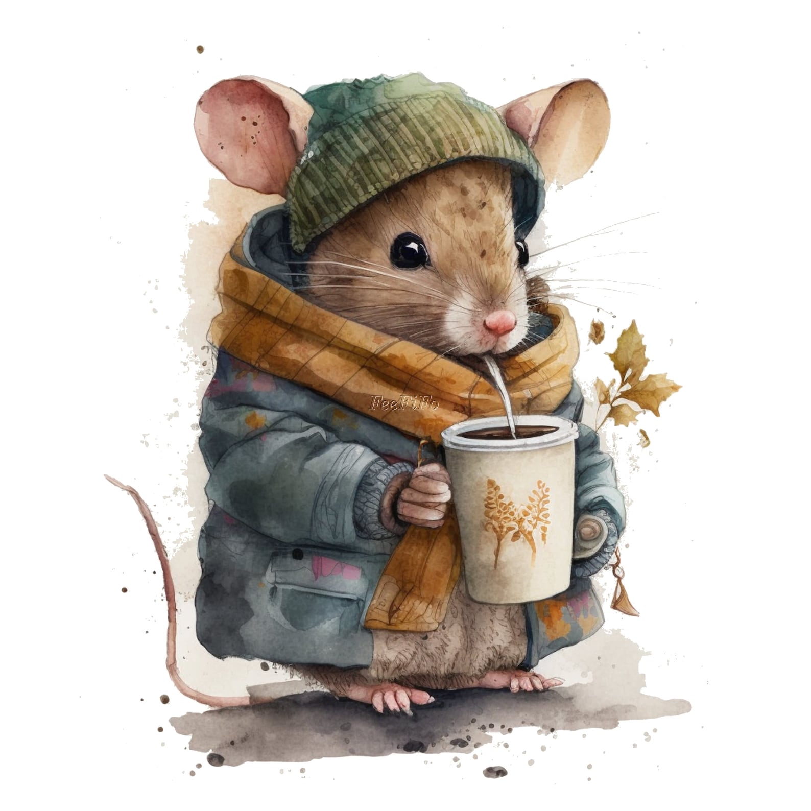 Cold Mouse Clipart Watercolor Mice Drinking Printable - Etsy