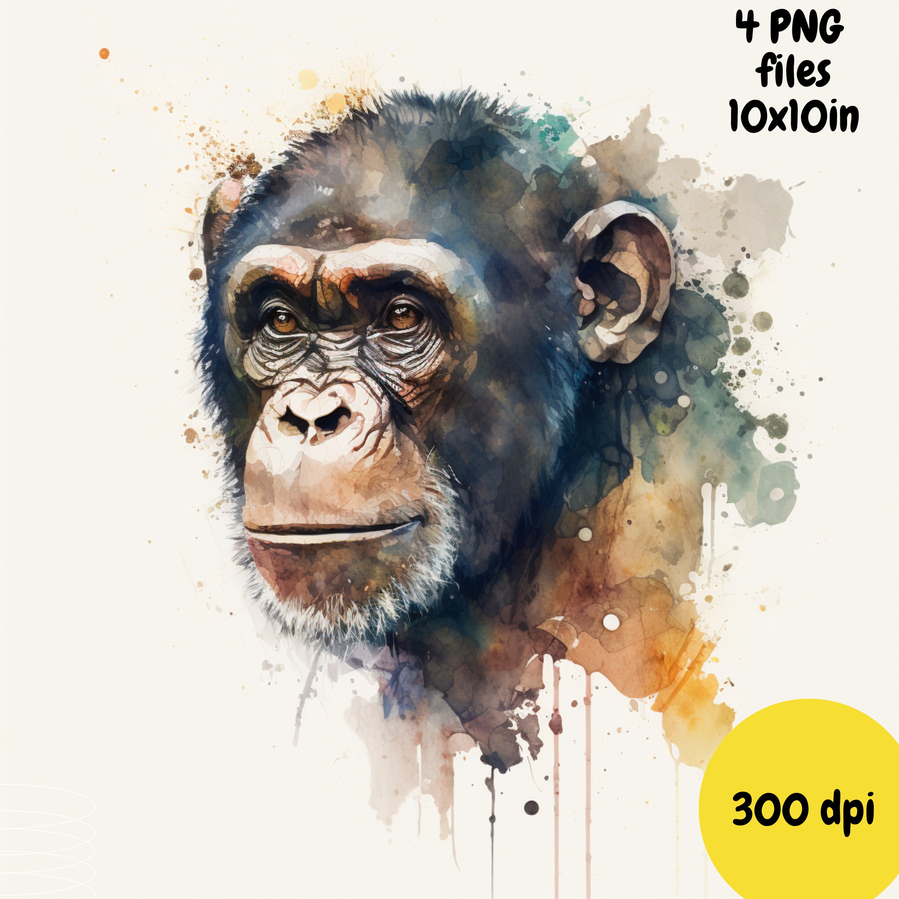 Watercolor Chimpanzee Clipart Chimpanzee Decor Wall Art - Etsy