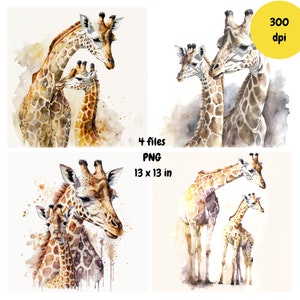 Mom and Baby Giraffe Watercolor, Digital Downloads, Clipart PNG ...