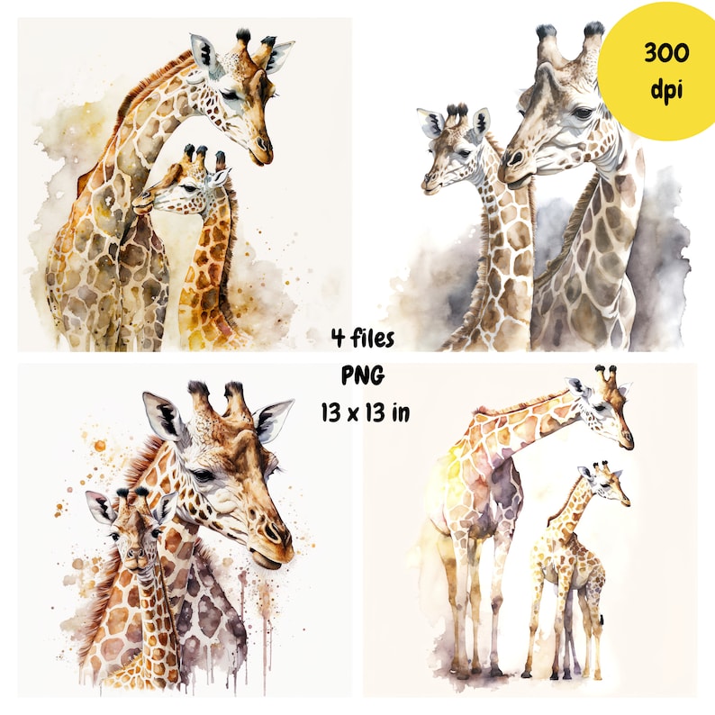 Mom and Baby Giraffe Watercolor Digital Downloads Clipart - Etsy