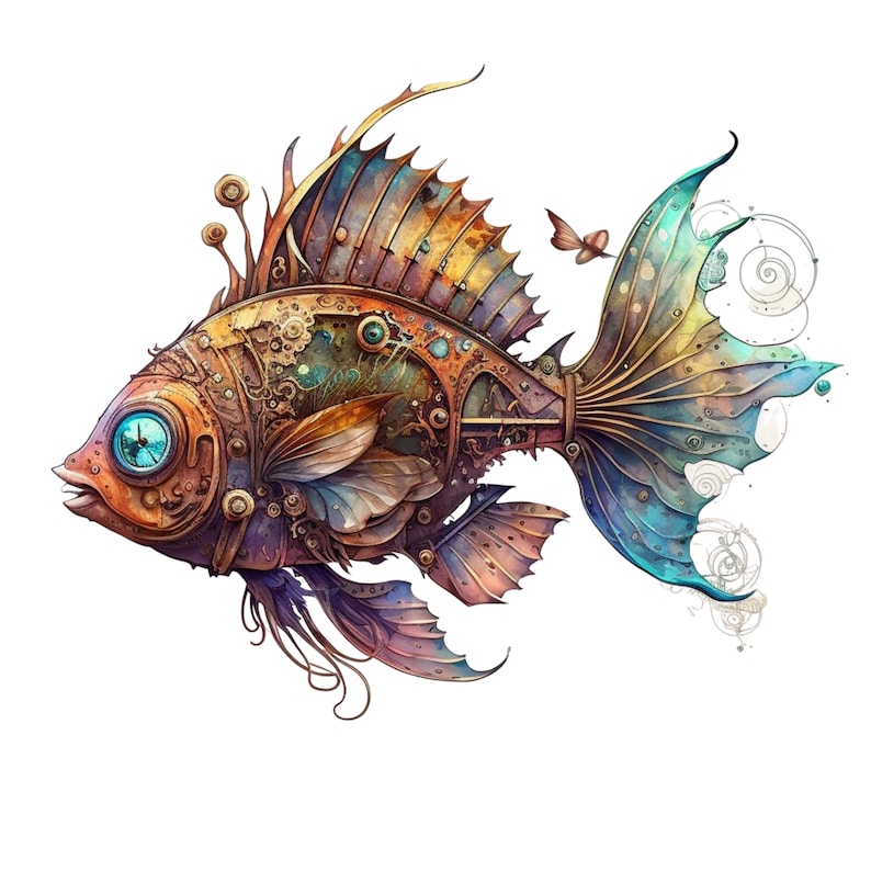 Watercolor Steampunk Fish Steampunk Fish Clipart - Etsy