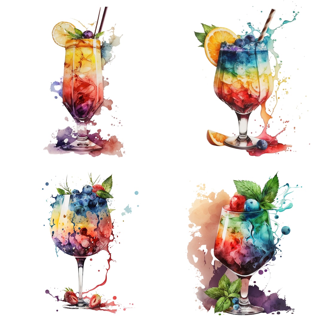 Watercolor Cocktails, Cocktails Clipart, Cocktails PNG - Etsy