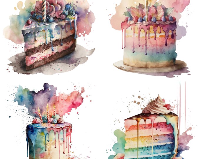 Watercolor Birthday Cake Clipart Cupcake Vector Clip Art Dessert Bakery ...