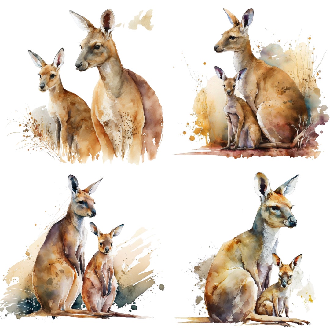 Mom and Baby Kangaroo Print, Mom and Baby Kangaroo Clipart, Watercolor ...