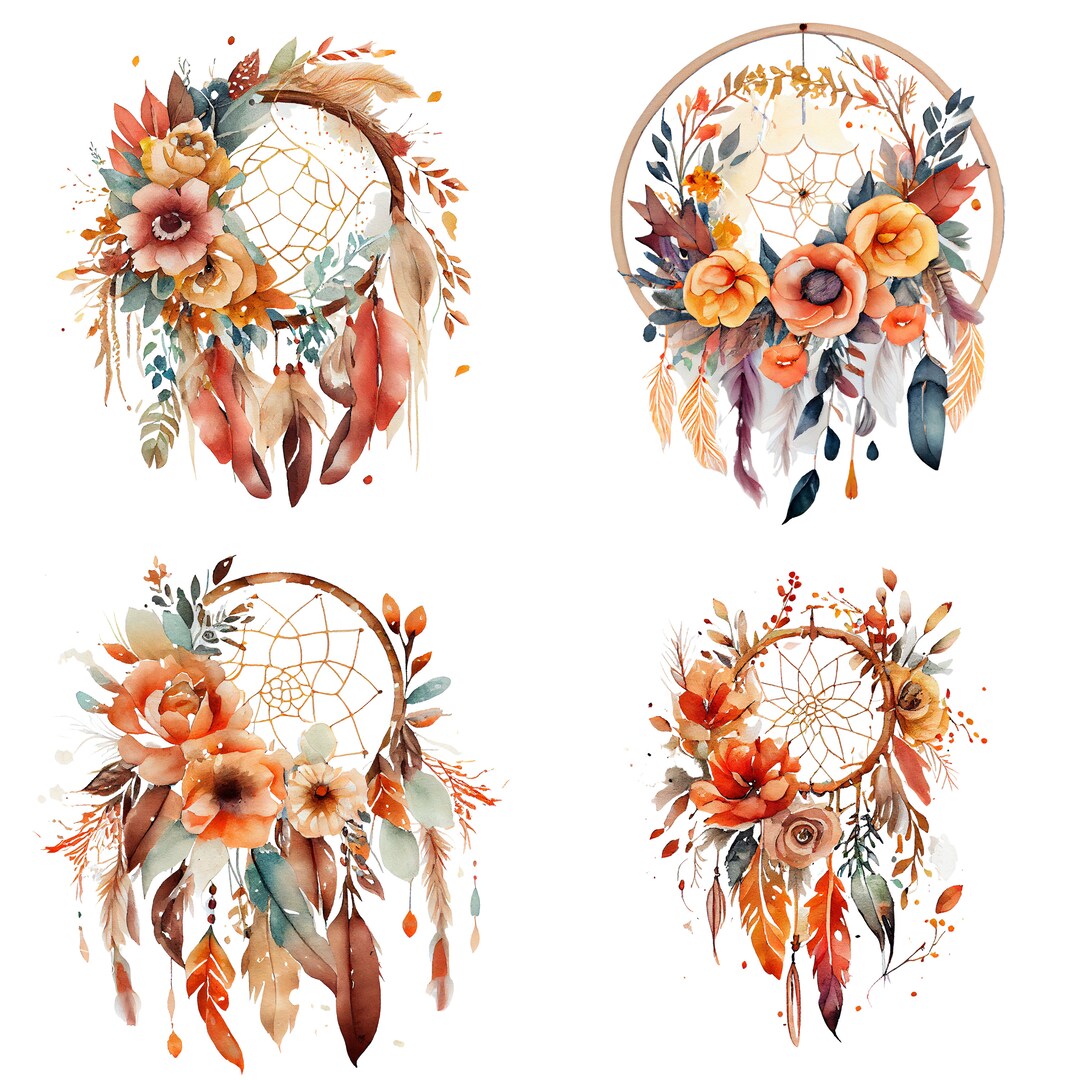 Fall Floral Dreamcatcher, Boho Dreamcatcher, Set of 4 Pngs, Floral ...