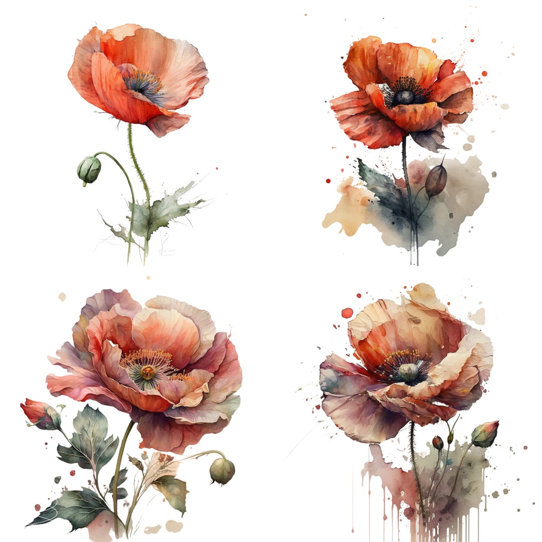 Watercolor Poppy, Poppy Clipart, Watercolor Flower Print, Wedding ...