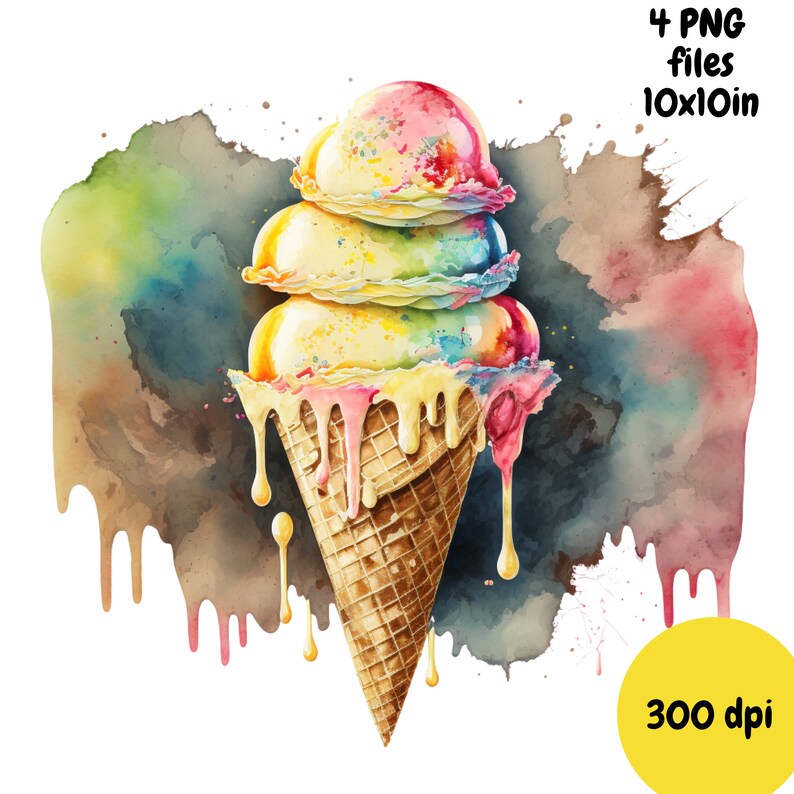 Ice Cream Watercolor Digital Downloads Ice Cream Clipart - Etsy