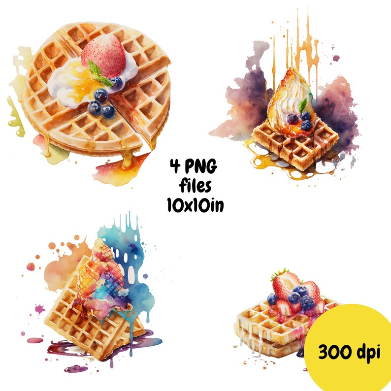 Waffle Watercolor Digital Downloads Waffle Clipart Waffle - Etsy