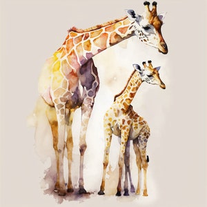 Mom and Baby Giraffe Watercolor, Digital Downloads, Clipart PNG ...