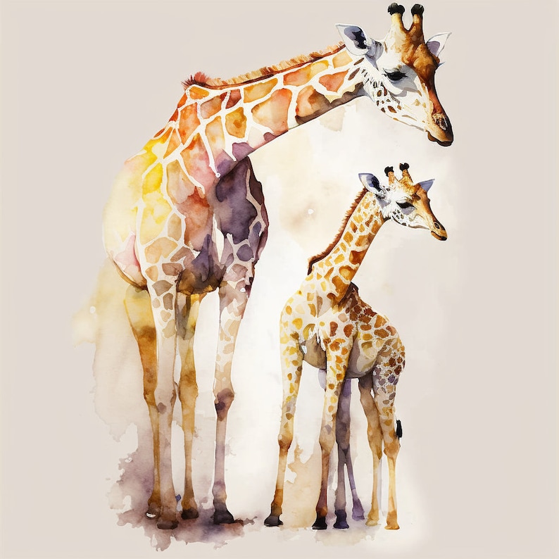 Mom and Baby Giraffe Watercolor Digital Downloads Clipart - Etsy