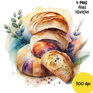 Bread Watercolor, Digital Downloads, Bread Clipart, Bread PNG, Food PNG ...