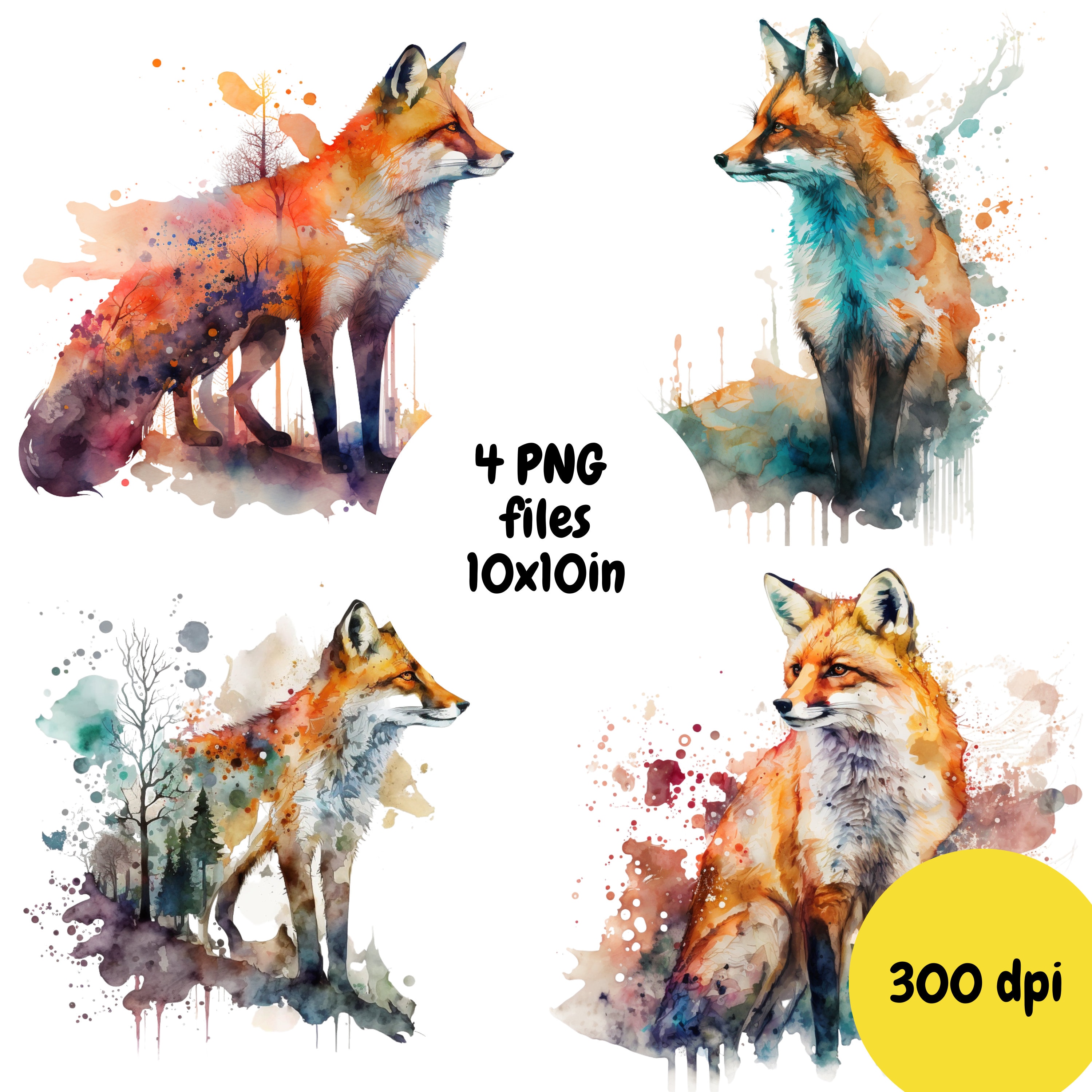 Watercolor Fox Clipart Fox Decor Wall Art Fox PNG - Etsy