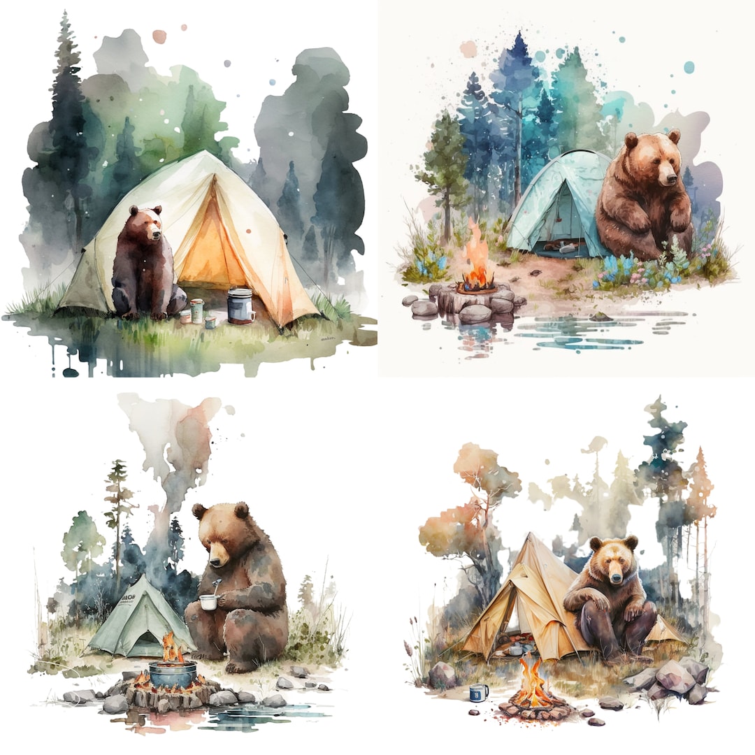 Bear Camping Clipart Watercolor Sublimation PNG - Etsy Australia