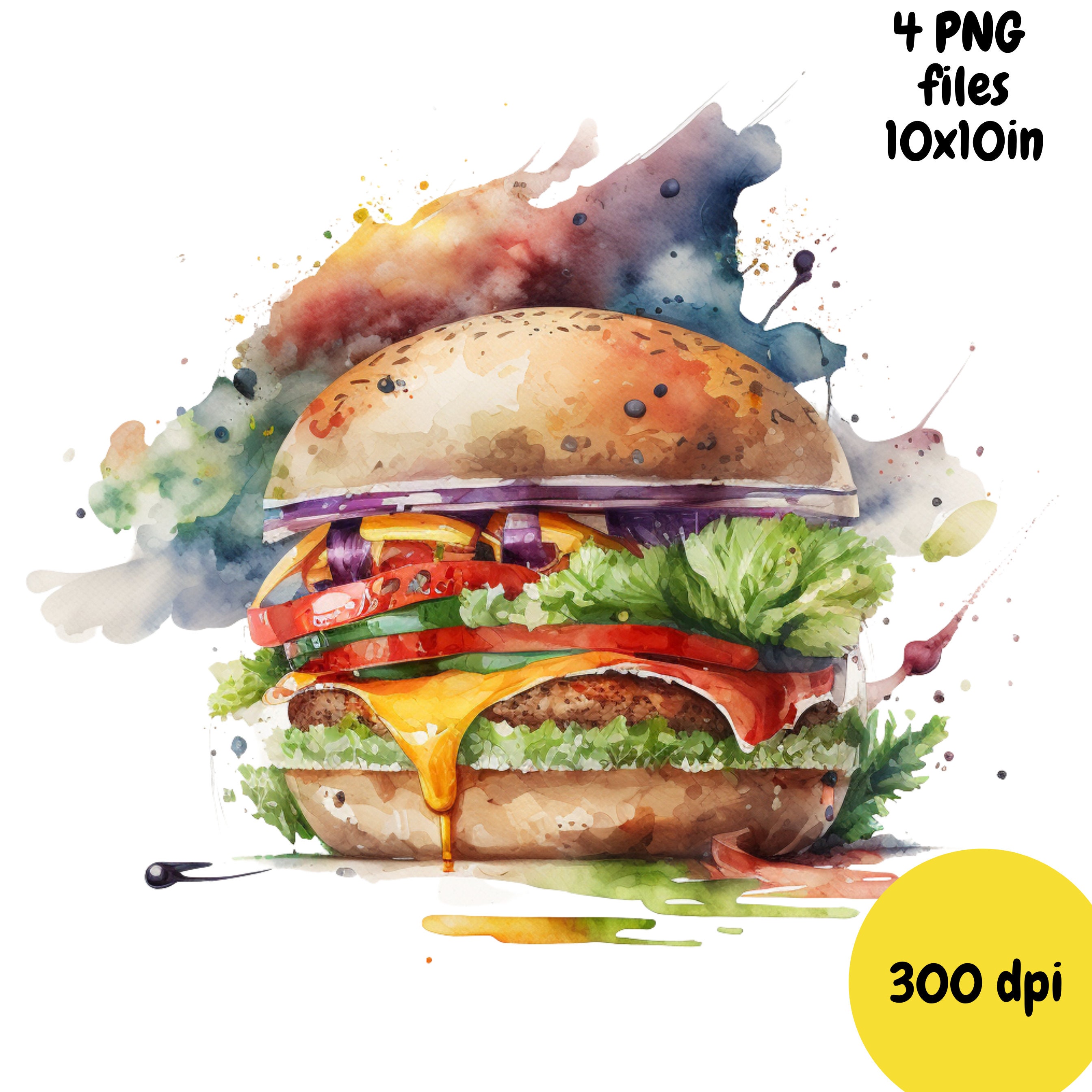 Burger Watercolor Digital Downloads Burger Clipart Burger - Etsy