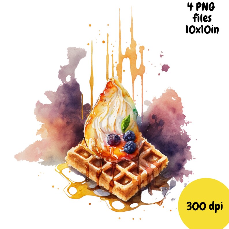 Waffle Watercolor Digital Downloads Waffle Clipart Waffle - Etsy