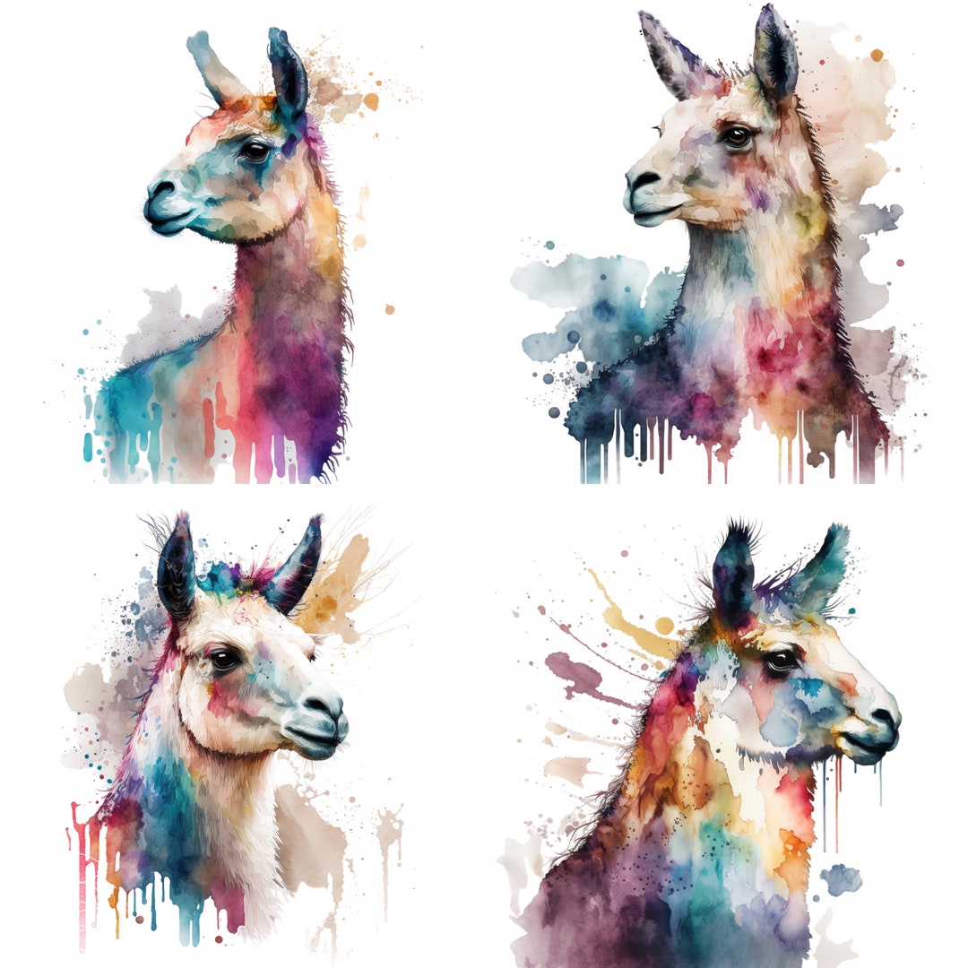 Watercolor Llama Clipart, Llama Decor Wall Art, Llama PNG, Watercolor ...